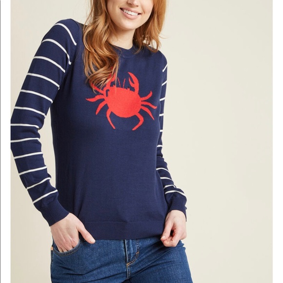 Modcloth | Sweaters | Modcloth Navy Chatty Crabby Crab Knit Sweater ...
